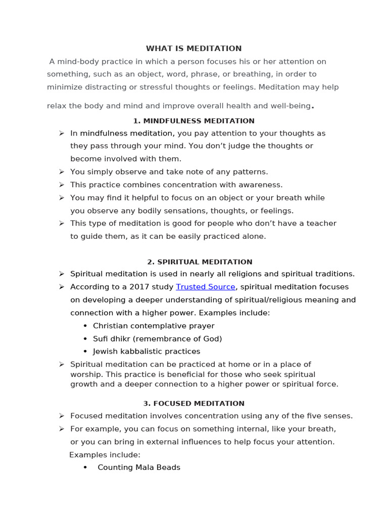 Types of Spiritual Meditation Explained | PDF | Meditation ...
