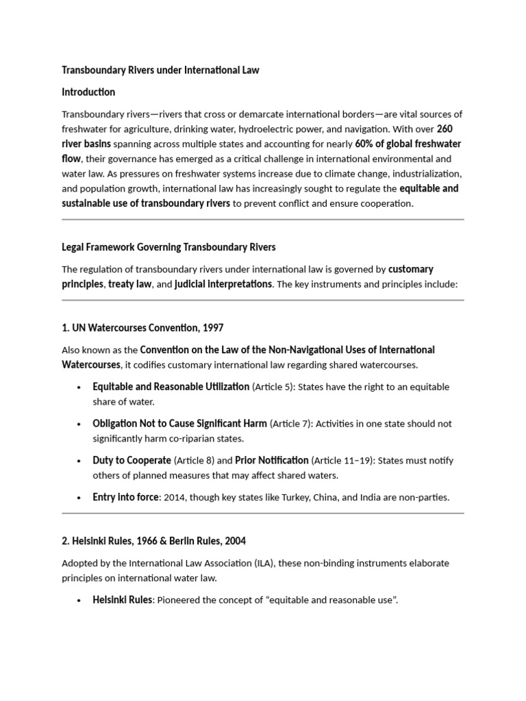 Transboundary Rivers Under International Law | PDF | International Law ...