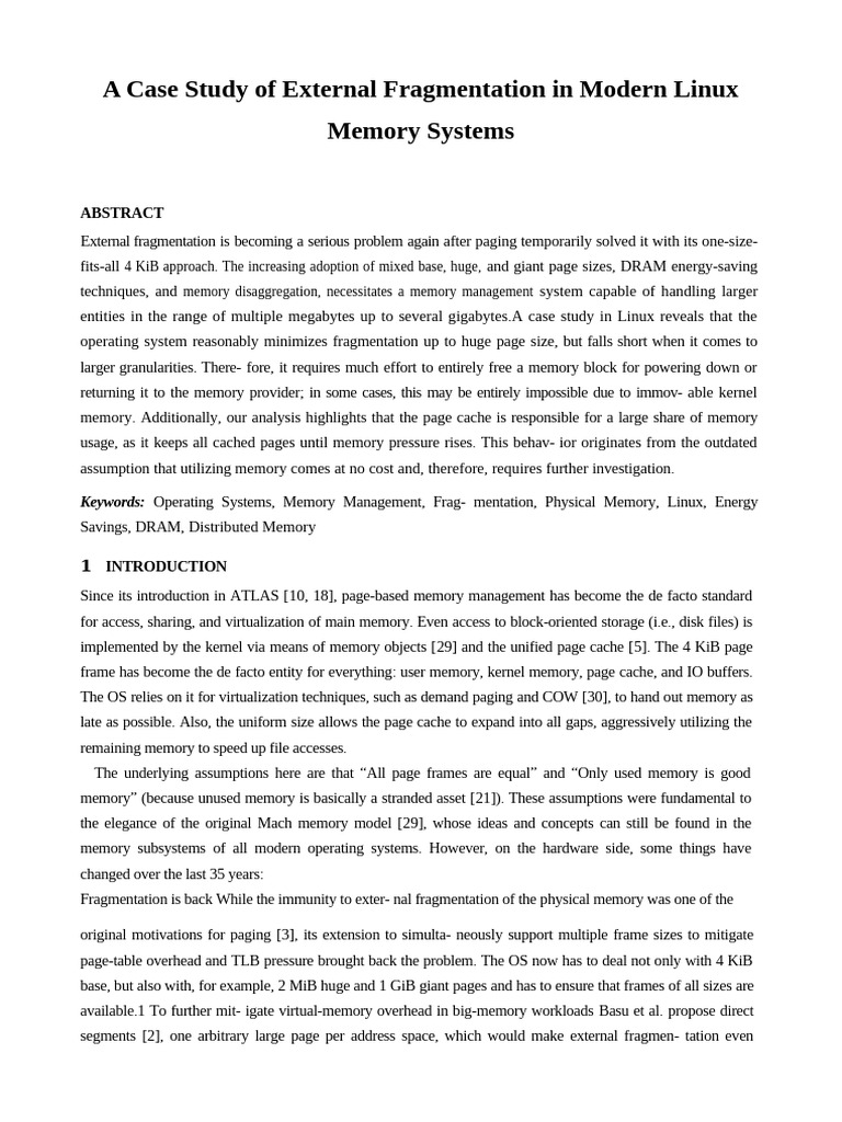 A Case Study of External Fragmentation in Modern Linux Memory Systems | PDF | Cache (Computing ...