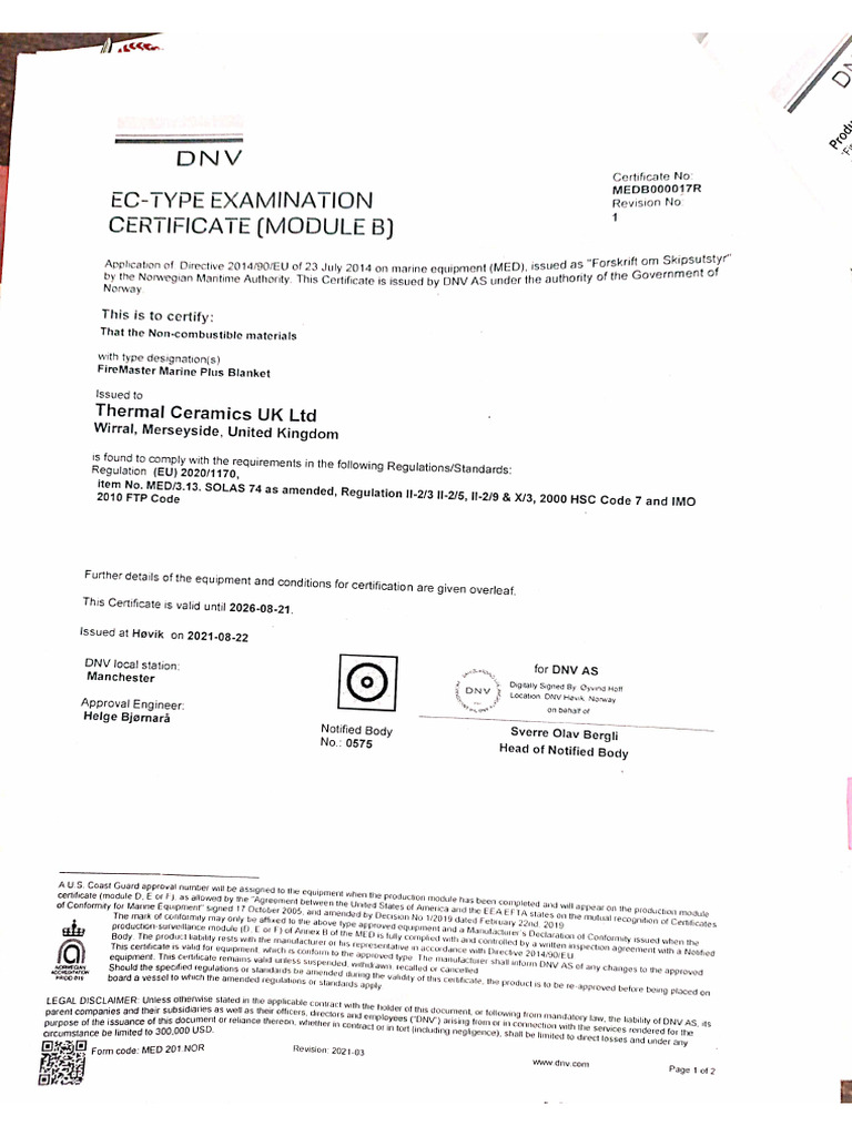 Type Test Certificate NCD 1430 | PDF