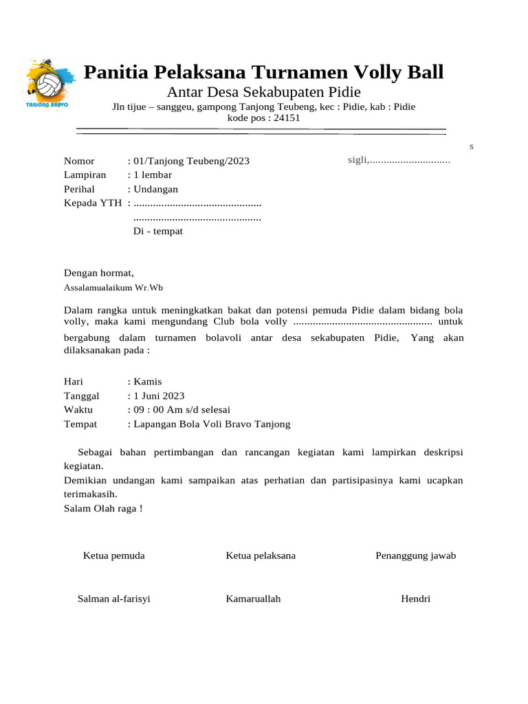 Surat Undangan Turnamen Voli | PDF