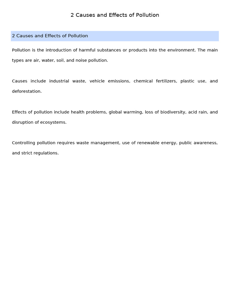 2 Causes and Effects of Pollution | PDF