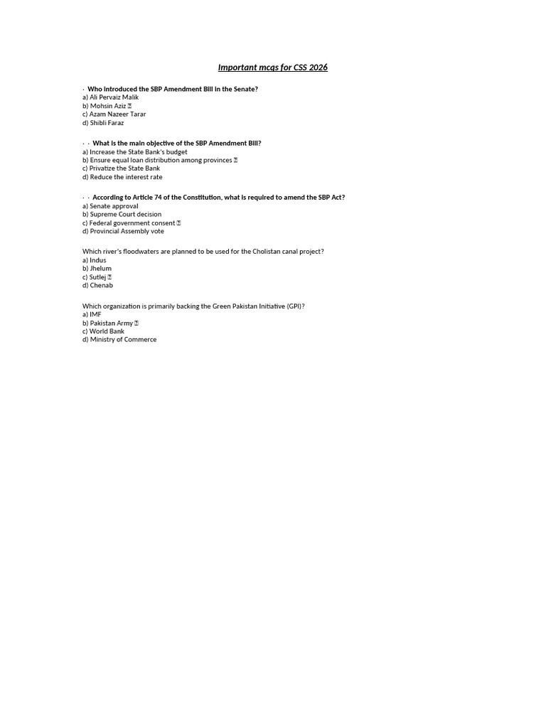 Important Mcqs For CSS 2026 | PDF