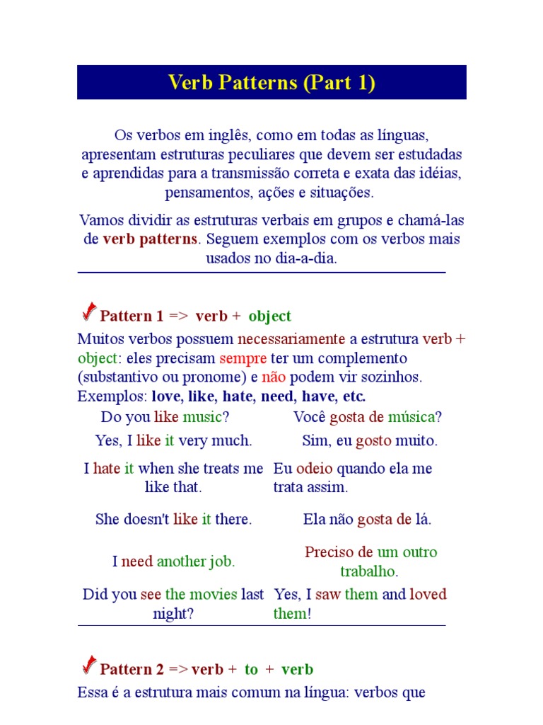 Verb Patterns | PDF | Sintaxe | Onomástica