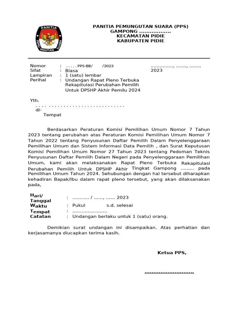 Draft Undangan DPSHP Akhir Pps | PDF