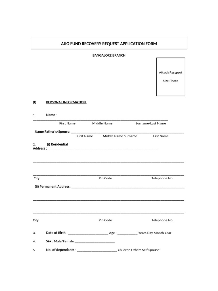 Ajio Fund Recovery Application Form | PDF | Identity Document | Banks