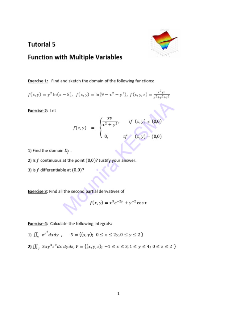 Tutorial 5 - Multivariable Functions | PDF