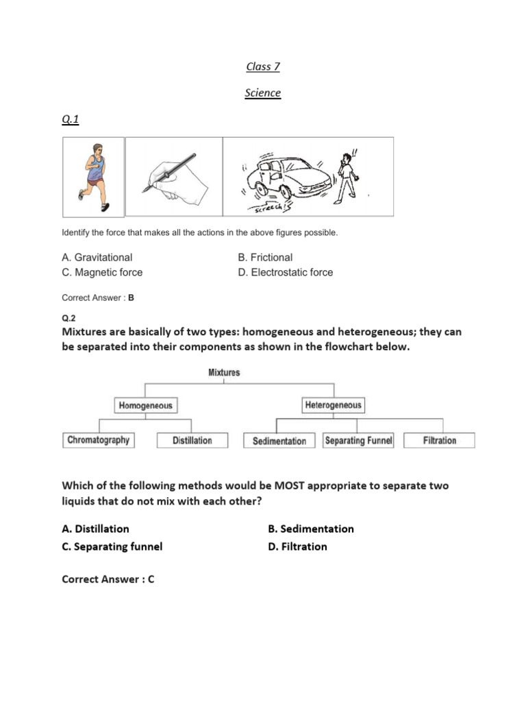 Class 7 Science and Maths Questions | PDF | Mixture | Light