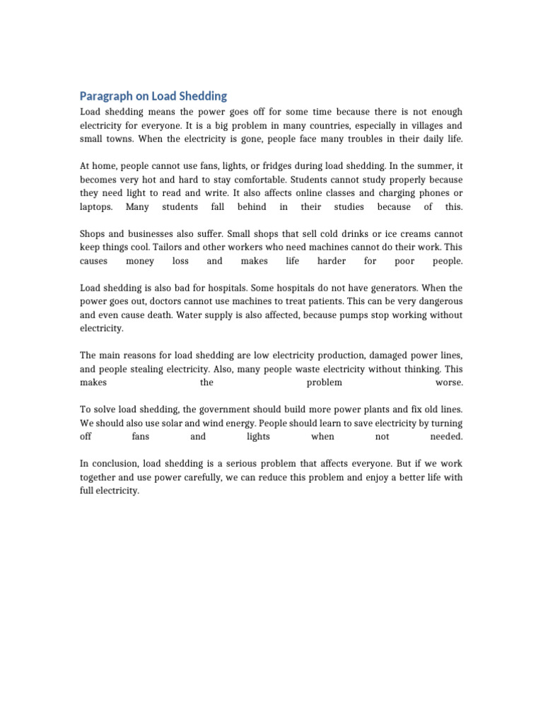 Load Shedding Paragraph | PDF