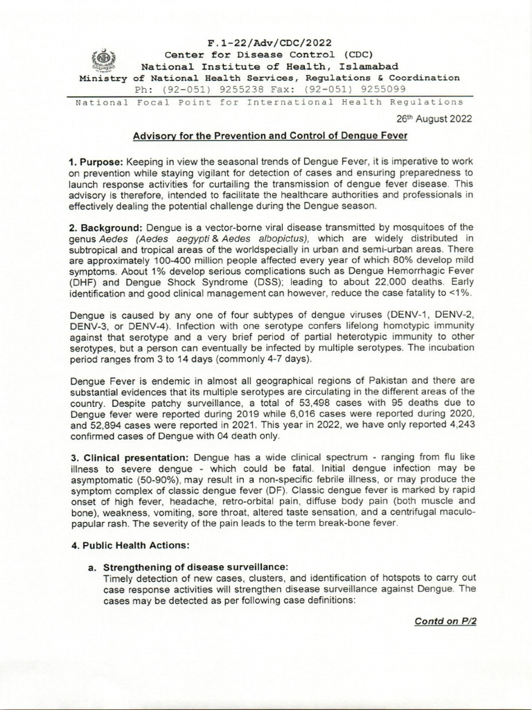 Advisory For The Prevention and Control of Dengue Fever | PDF