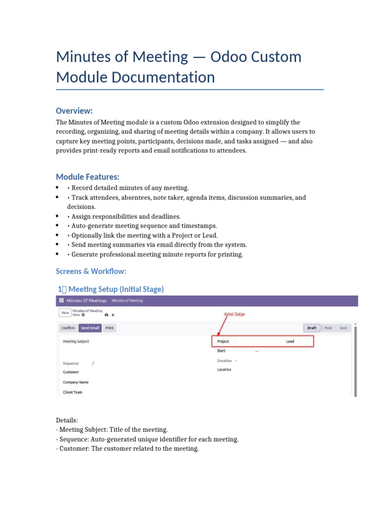 Odoo Meeting Minutes Module Guide | PDF | Computing | Software