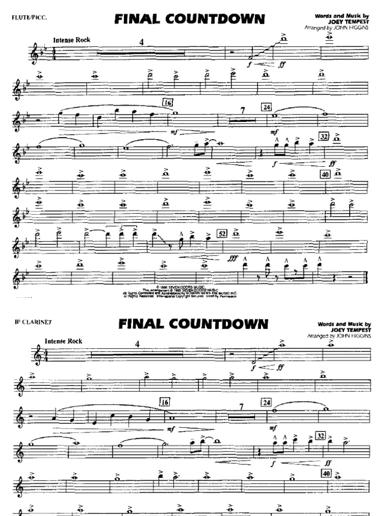 Final Countdown Arrangement by Higgins | PDF