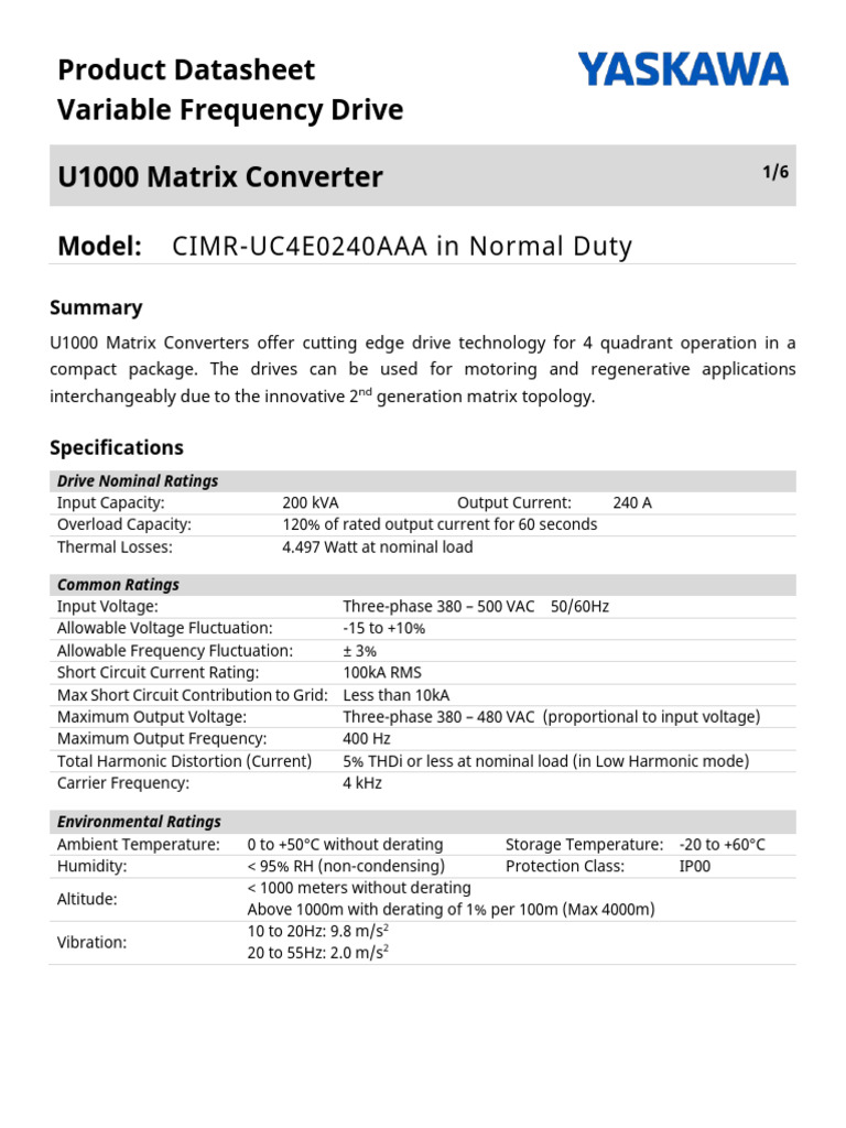 U1000 Matrix Converter Datasheet | PDF | Electronics | Electricity