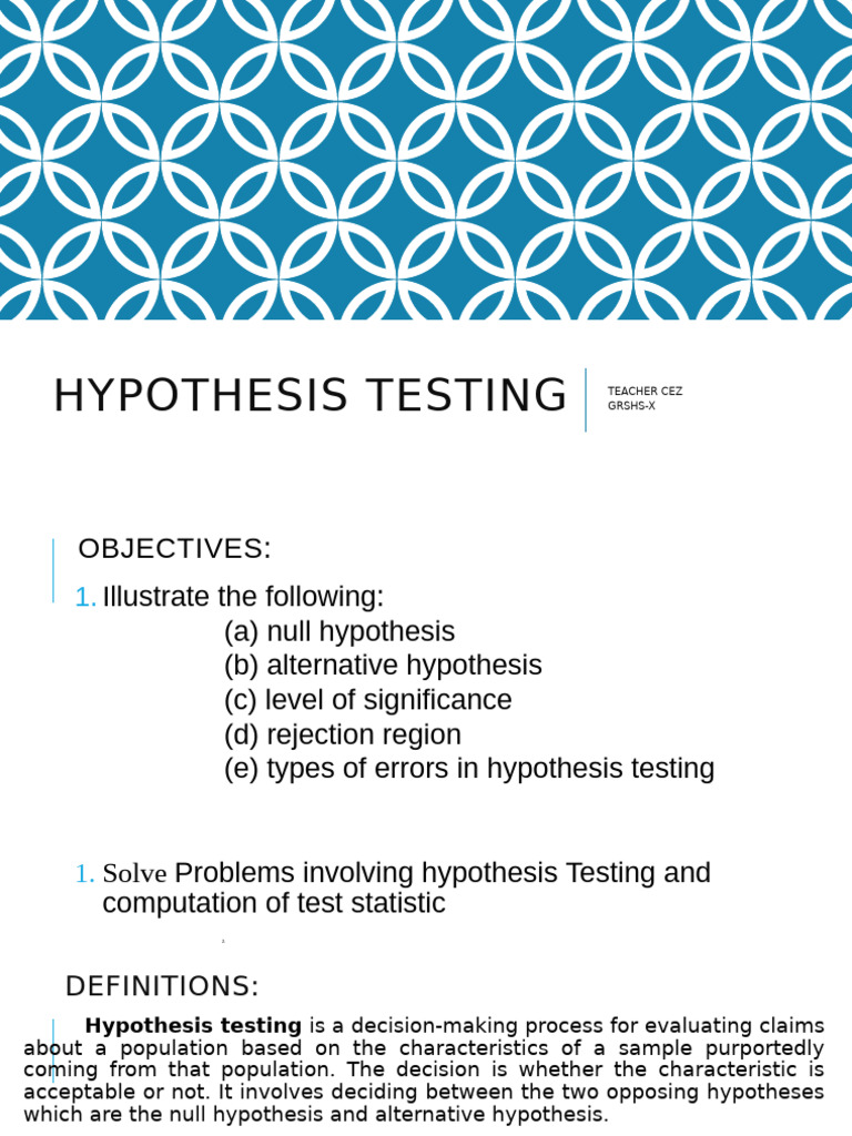Hypothesis Testing Lesson 1 1 | PDF | Hypothesis | Null Hypothesis