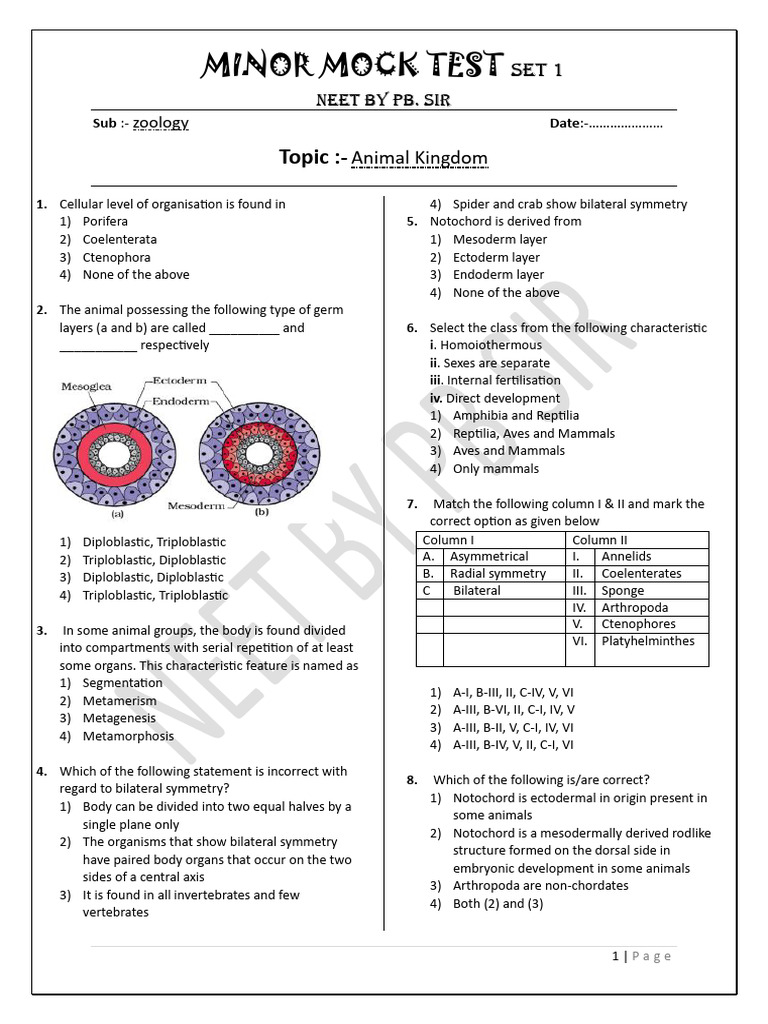 Animal Kingdom Set 1 Queation | PDF | Fish | Mollusca