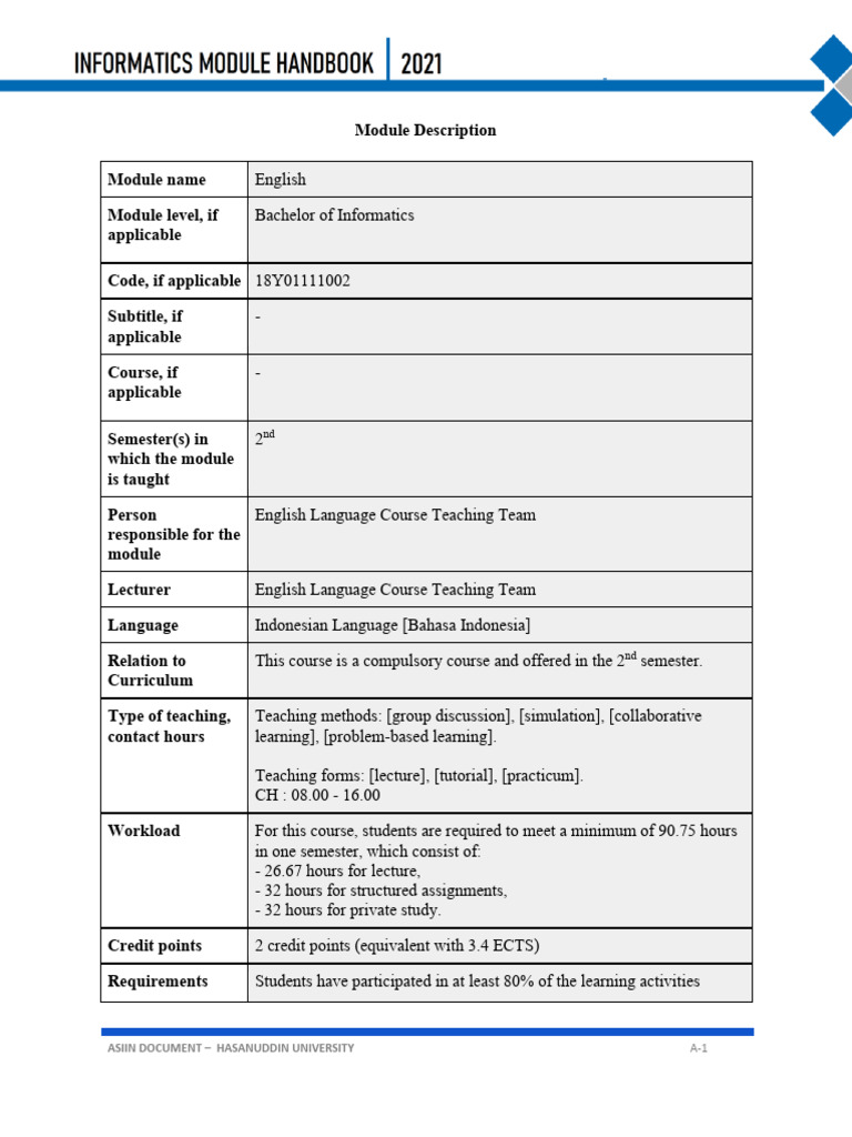 Module Handbook English 2faa6f6662 | PDF | Cognition | Human Communication