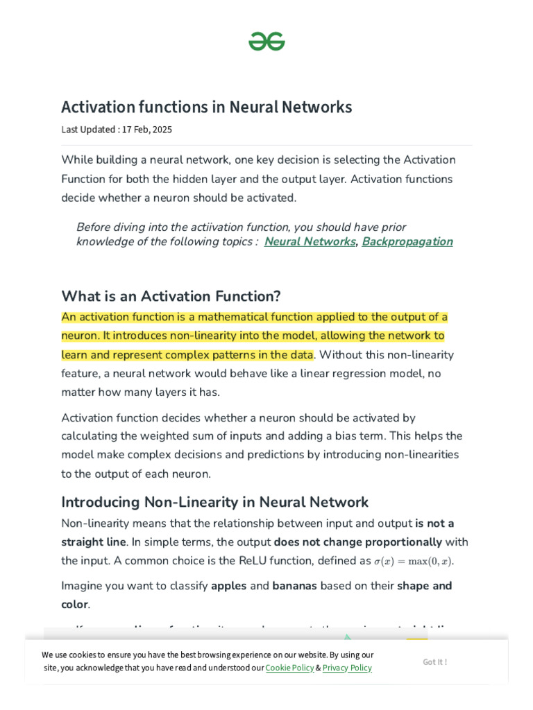 Activation Functions In Neural Networks Pdf Applied Mathematics Algorithms
