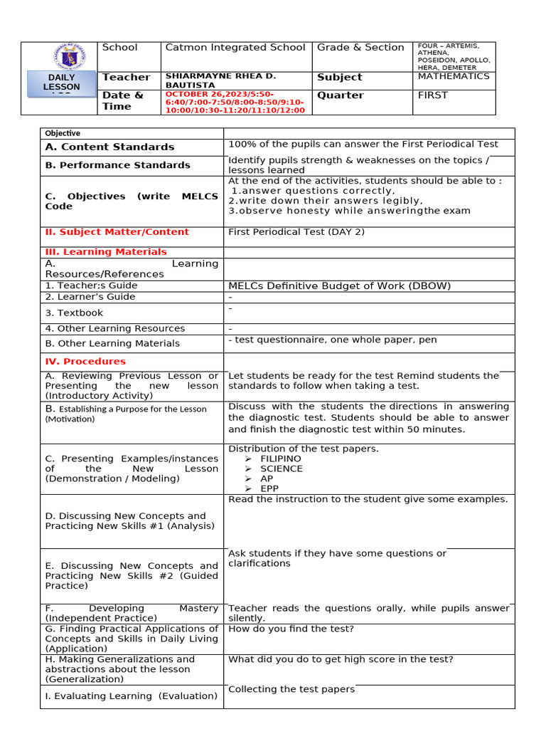 Dlp-Math4-Q1 1ST Summative | PDF | Differentiated Instruction | Behavior Modification