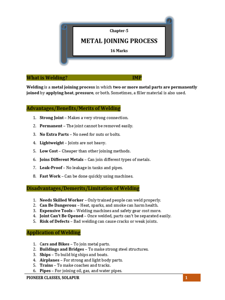 Ch-5 Metal Joining Process Pioneer | PDF | Soldering | Welding
