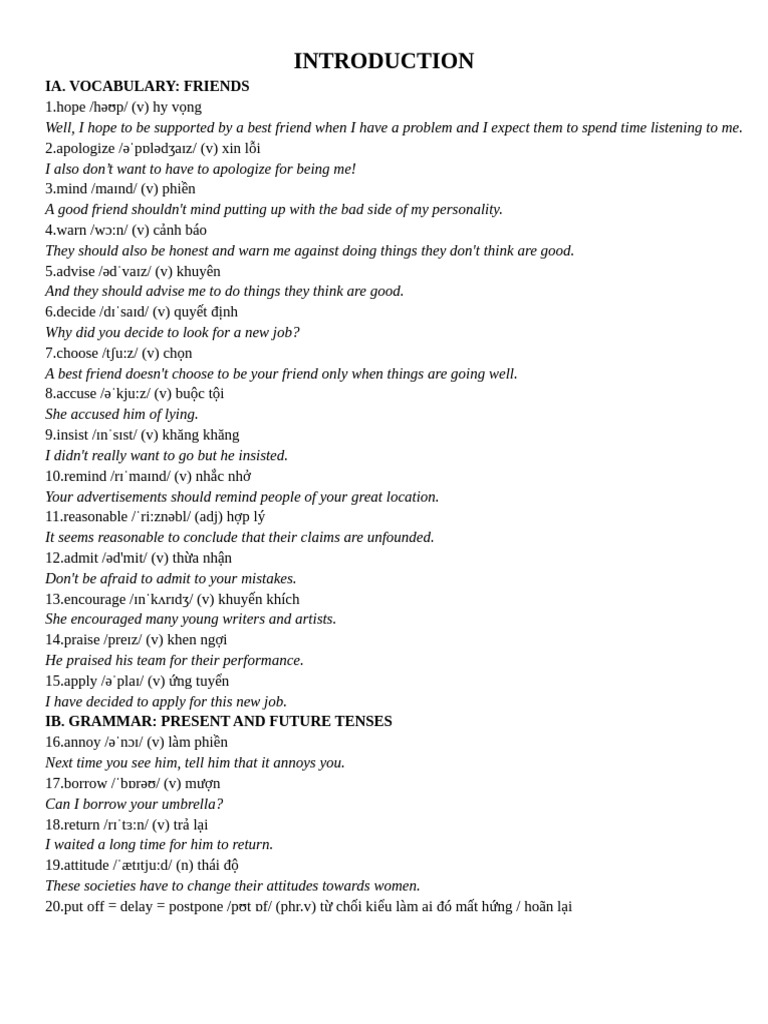 Friends Vocabulary and Relationships Guide | PDF