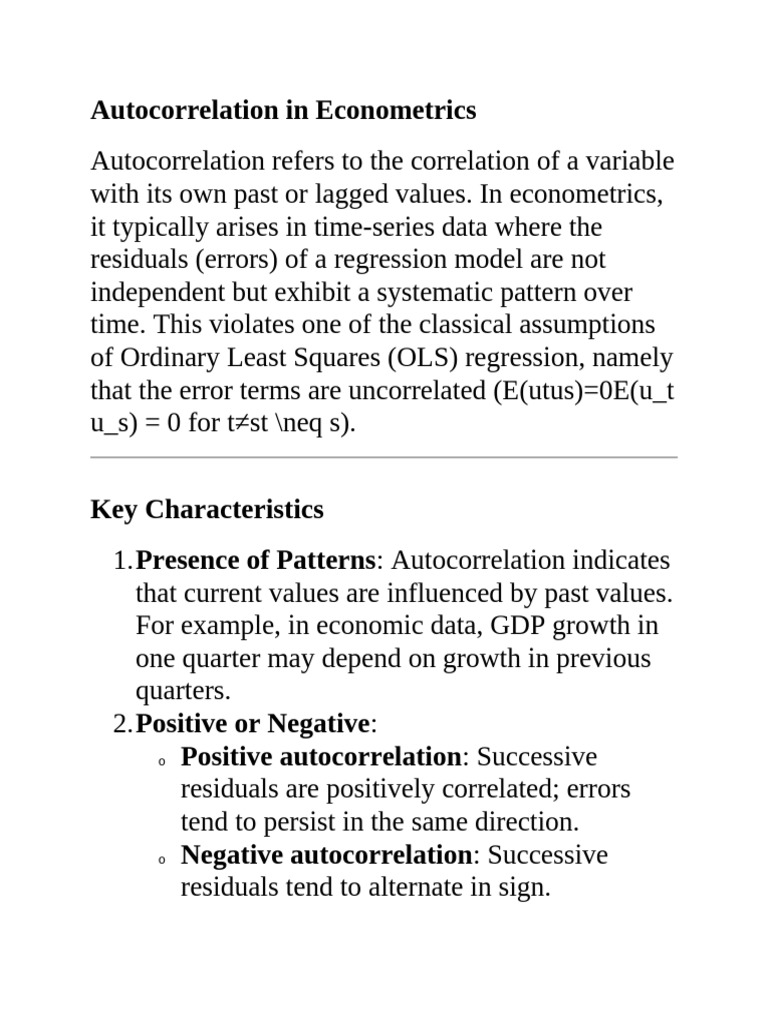 Autocorrelation in Econometrics | PDF | Autocorrelation | Errors And ...