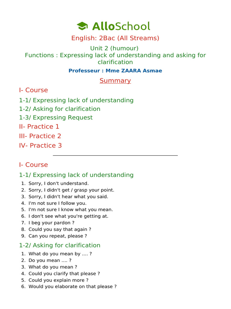 Clarifying Understanding in English | PDF