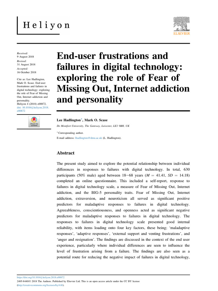 End-User Frustrations and Failures in Digital Technology Exploring The Role of Fear of Missing ...