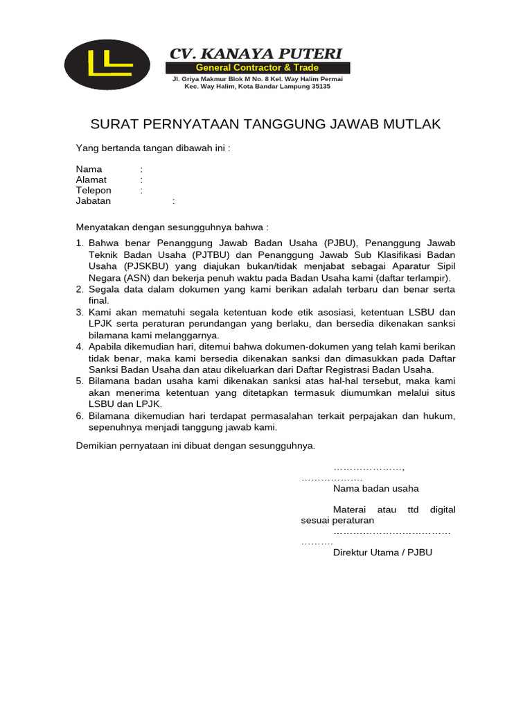 Master Surat Pertanggungjawaban Mutlak | PDF