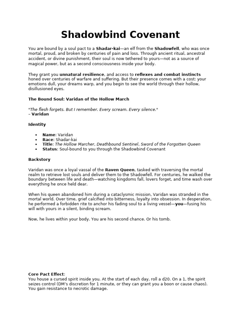Shadowbind Covenant: Varidan's Pact | PDF