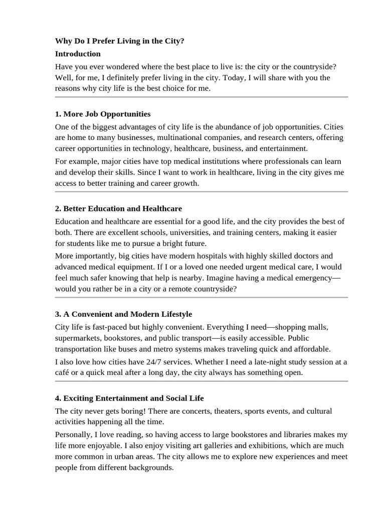 Why Do I Prefer Living in The City | PDF | Rural Area | Health Care