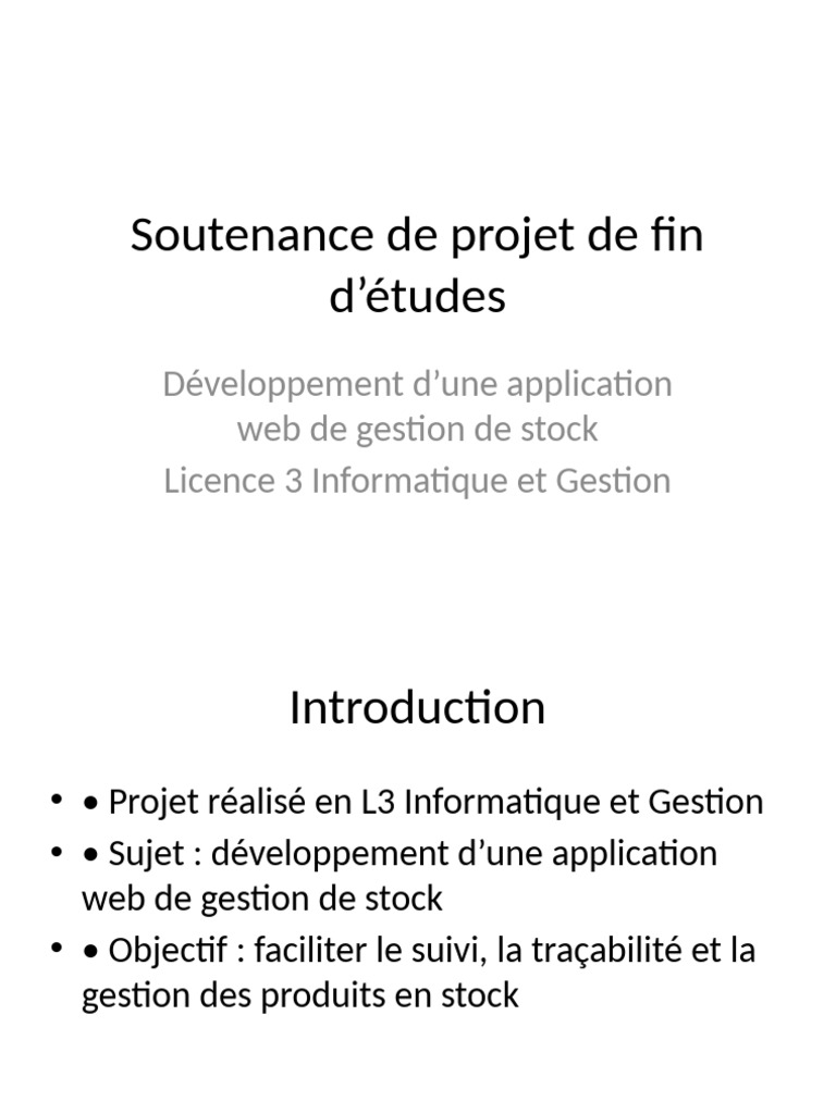 Presentation Soutenance PFE Gestion Stock | PDF