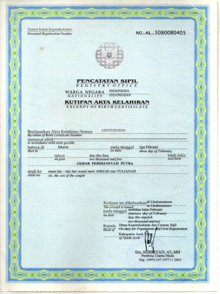 Akte Kelahiran | PDF