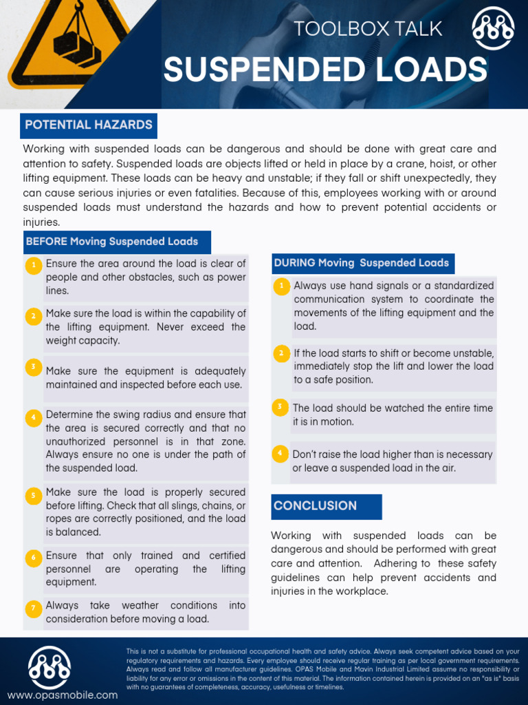 Safety Guidelines for Suspended Loads | PDF | Occupational Safety And ...