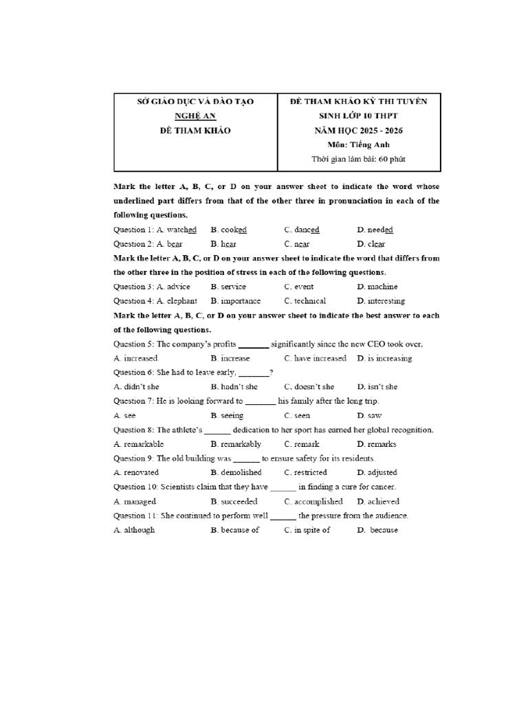 đề vào 10 tanh | PDF
