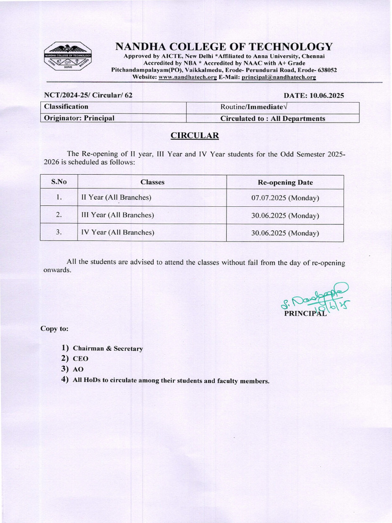 Reopening Circular 25-26 Odd | PDF