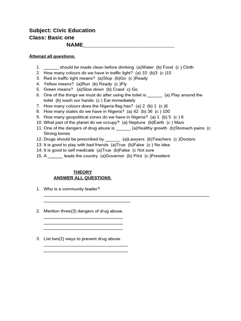 Civic Education Basic One | PDF