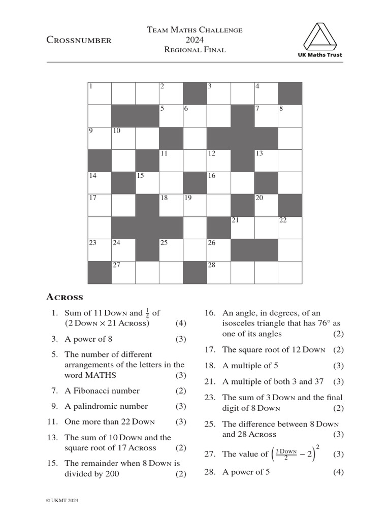UKMT 2024 Team Maths Challenge Crossnumber | PDF | Prime Number ...