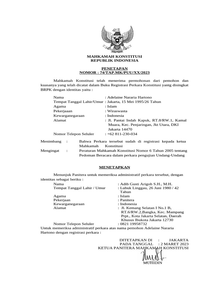 Surat Penetapan Panitera | PDF