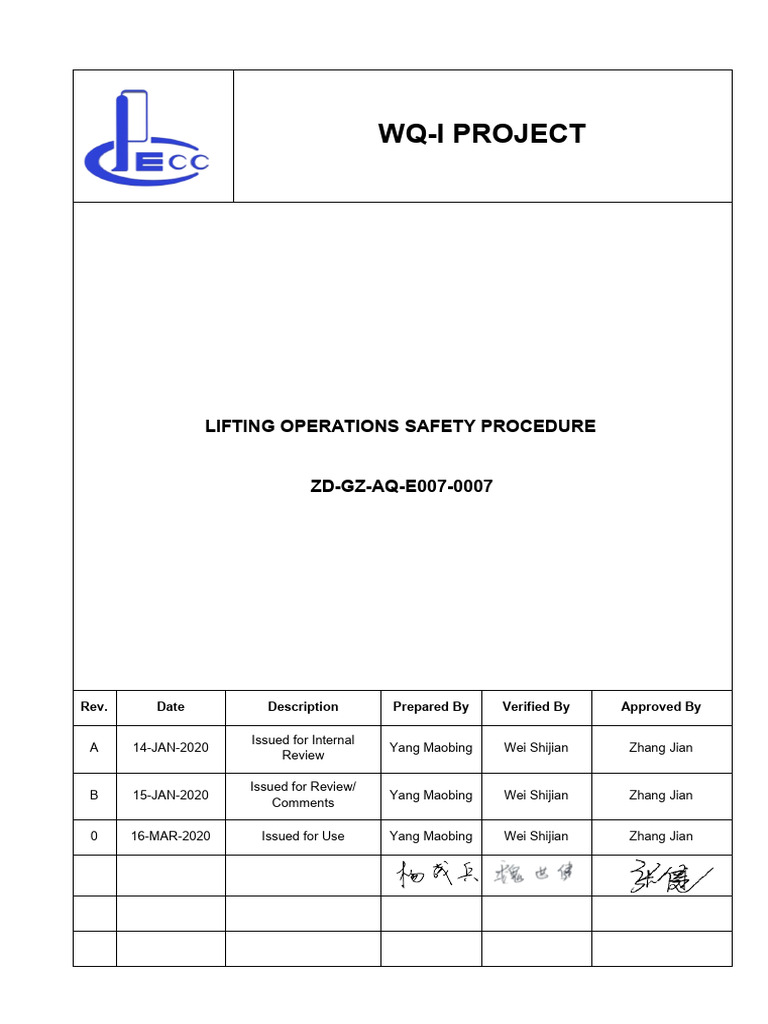 ZD GZ Aq E007 0007 Lifting Operations Safety Procedure | PDF | Crane (Machine) | Elevator