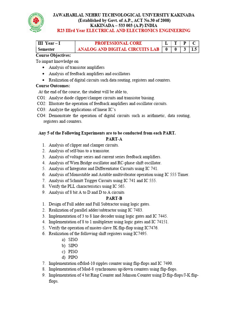 Analog and Digital Circuits Lab | PDF