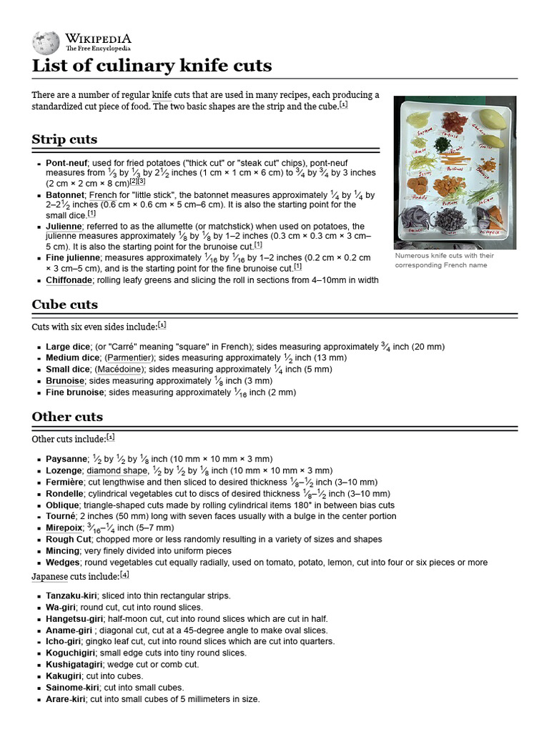 French Culinary Knife Cuts Guide | PDF | French Fries | Inch