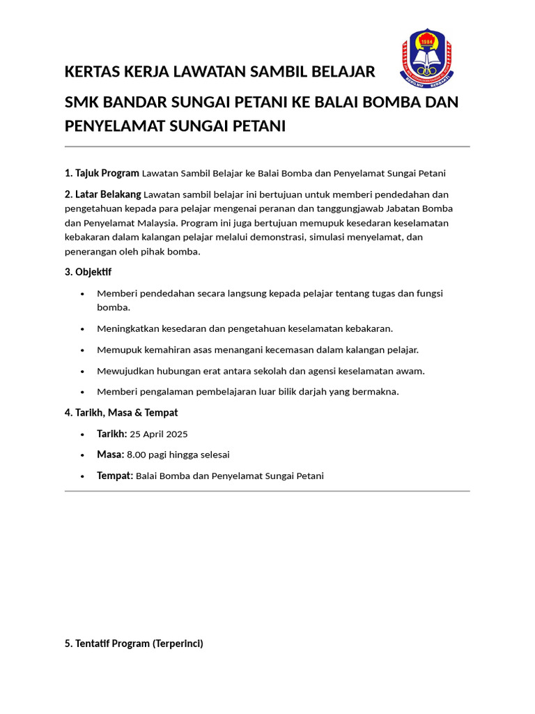 Kertas Kerja Lawatan Sambil Belajar Ke Balai Bomba Dan Penyelamat ...