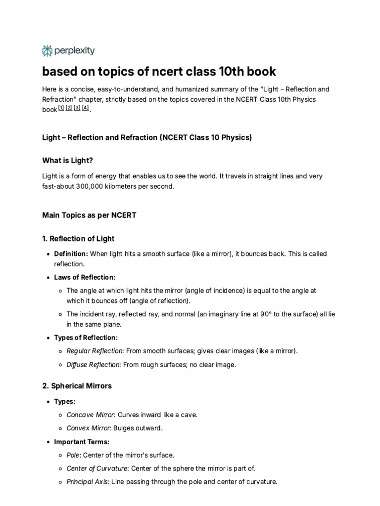 Based On Topics of Ncert Class 10th Book | PDF | Reflection (Physics ...