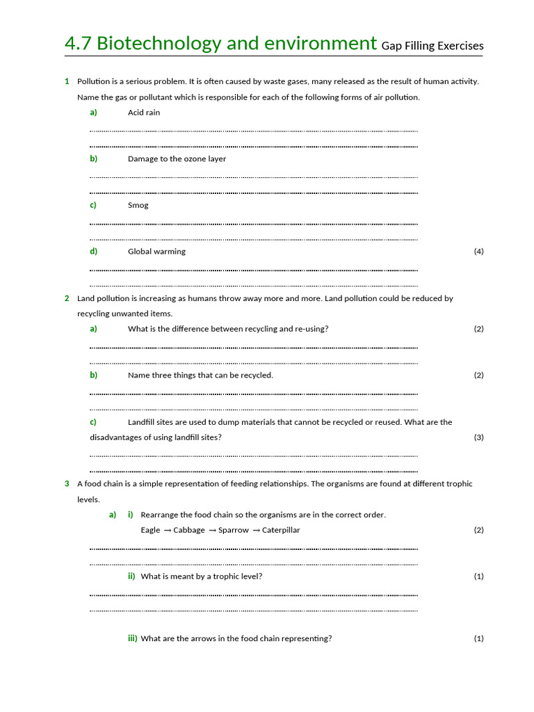 Biotechnology and Environmental Exercises | PDF | Waste | Foods