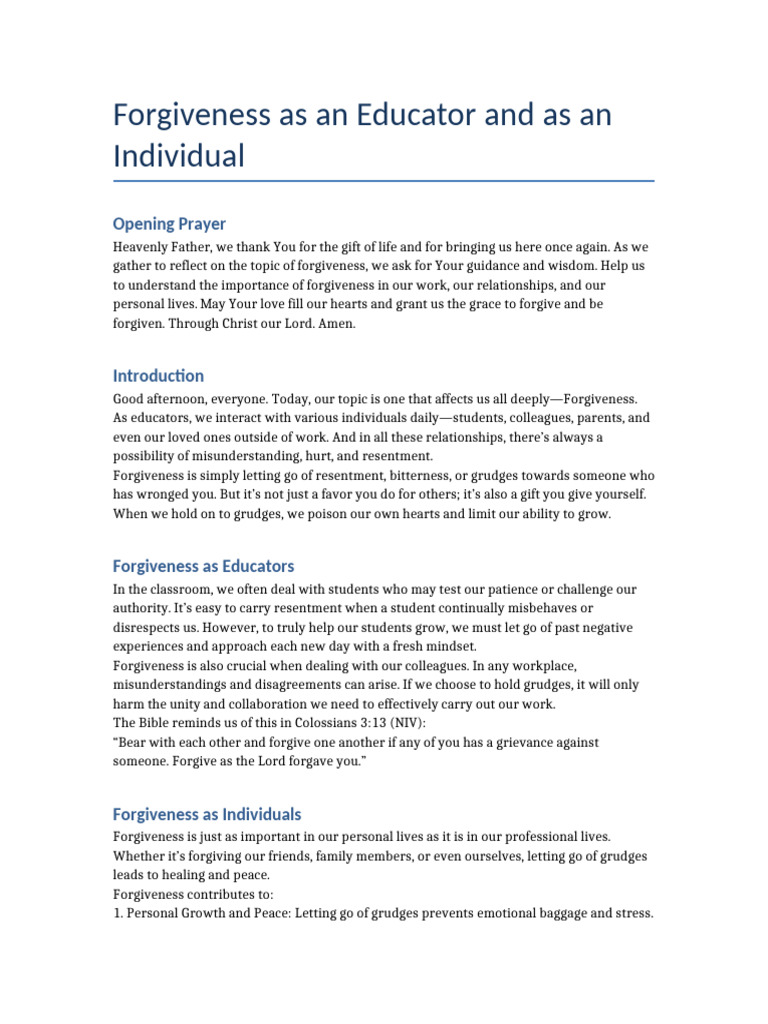 Forgiveness Talk For Educators | PDF | Forgiveness | Religious Belief ...