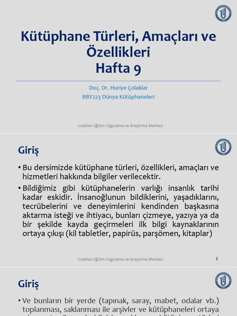 Kutuphane Turleri Amaclari Ve Ozellikleri | PDF