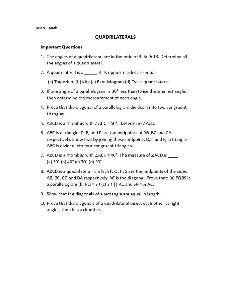 Quadrilaterals Impq's | PDF