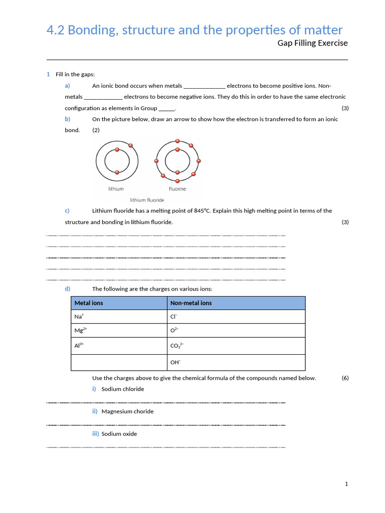 4.2 Bonding, Structure and The Properties of Matter | PDF | Chemical Bond | Ion