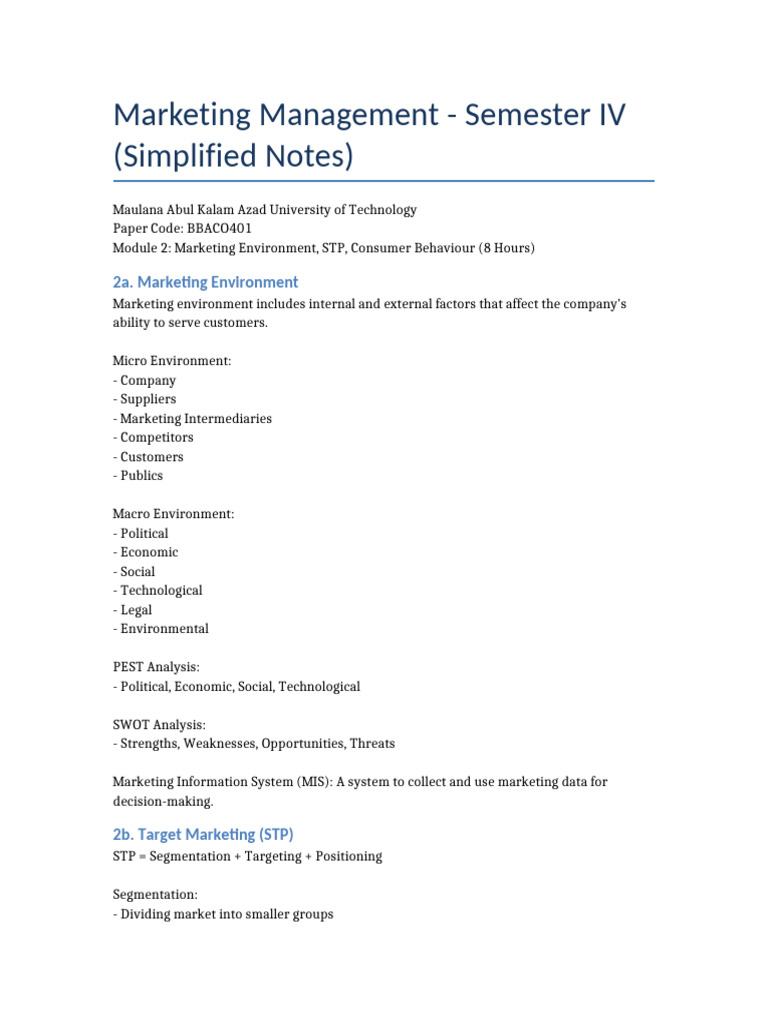 Marketing Management Module 2 Notes | PDF