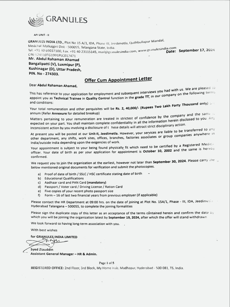 Update Offer Latter | PDF
